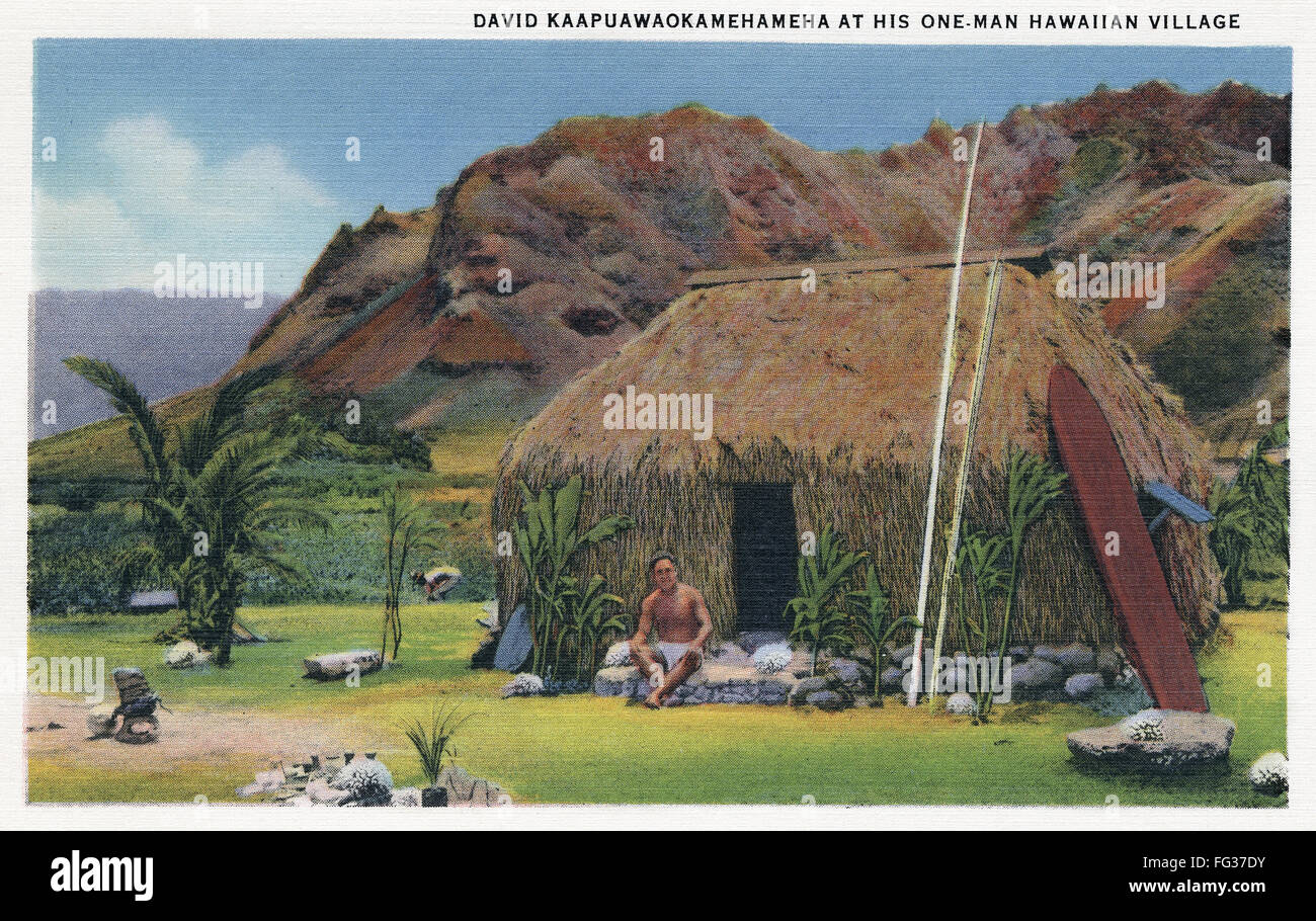 HAWAII: NATIVE HUT, 1935. /nDavid Kaapuawaokamehameha, a native ...