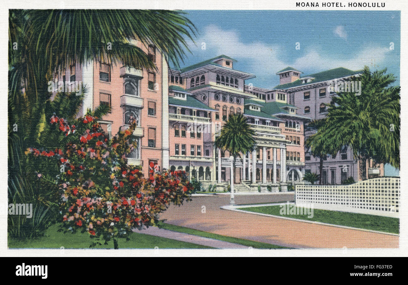 HAWAII: MOANA HOTEL, 1935. /nThe Moana Hotel on Waikiki Beach in ...