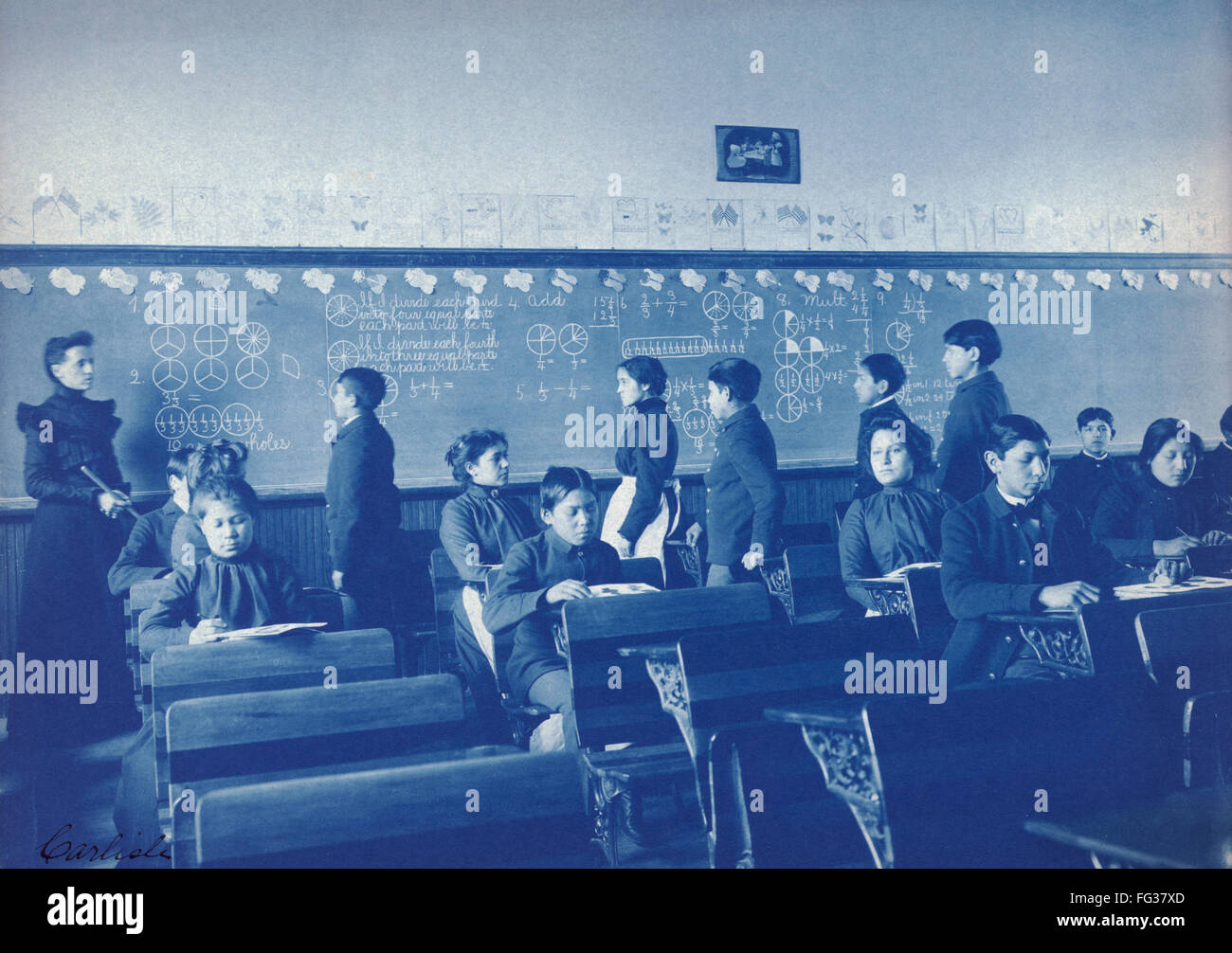 CARLISLE SCHOOL, 1901. /nNative Americans children in mathematics class ...