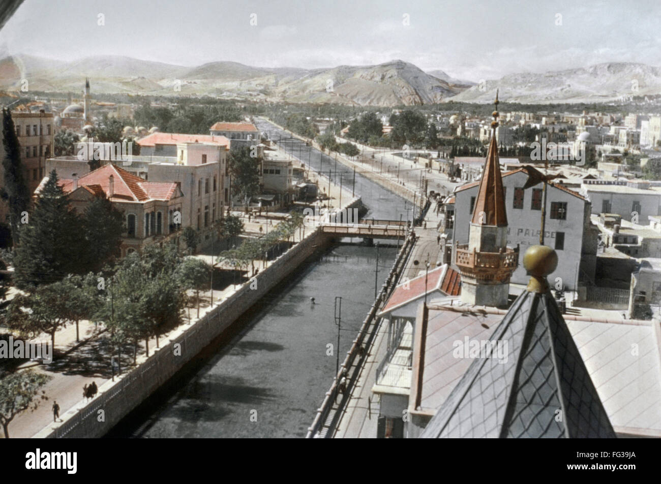 SYRIA: DAMASCUS, c1950. /nView of the Barada river in Damascus, Syria ...