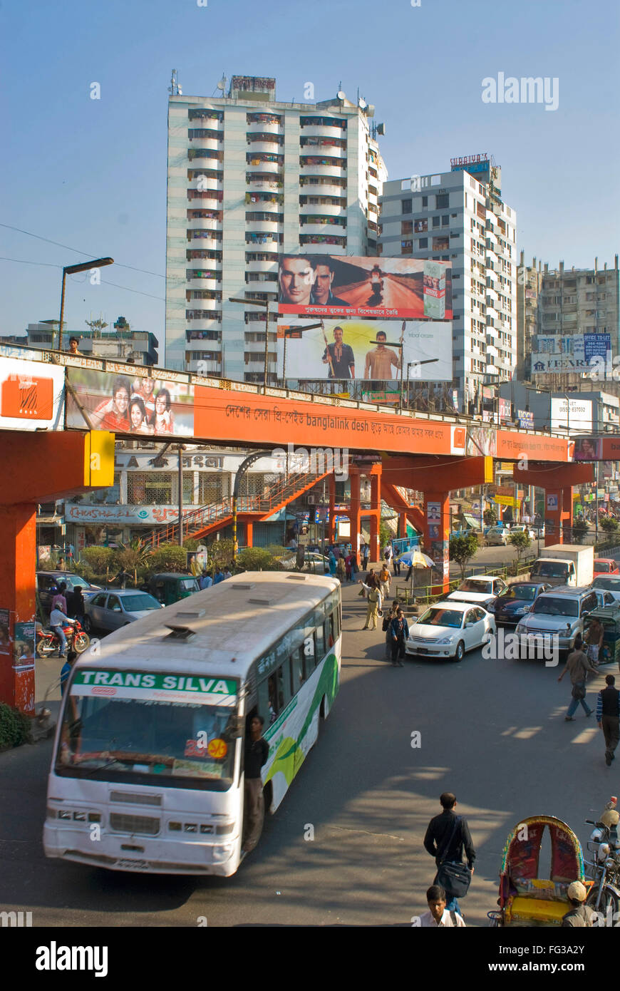 Traffic on road foot over bridge Mirpur road ; Dhanmondi ; Dhaka ...