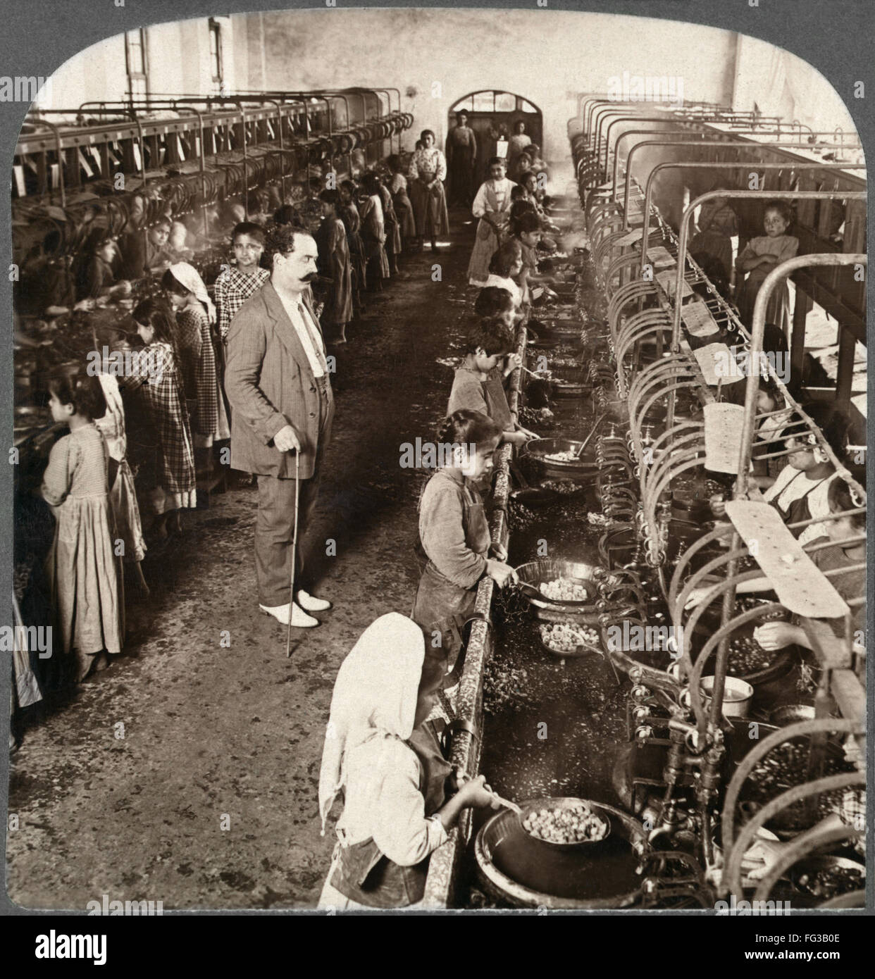 LEBANON: SILK, c1914. /n'Boiling cocoons to loosen fibre ends in Syria ...