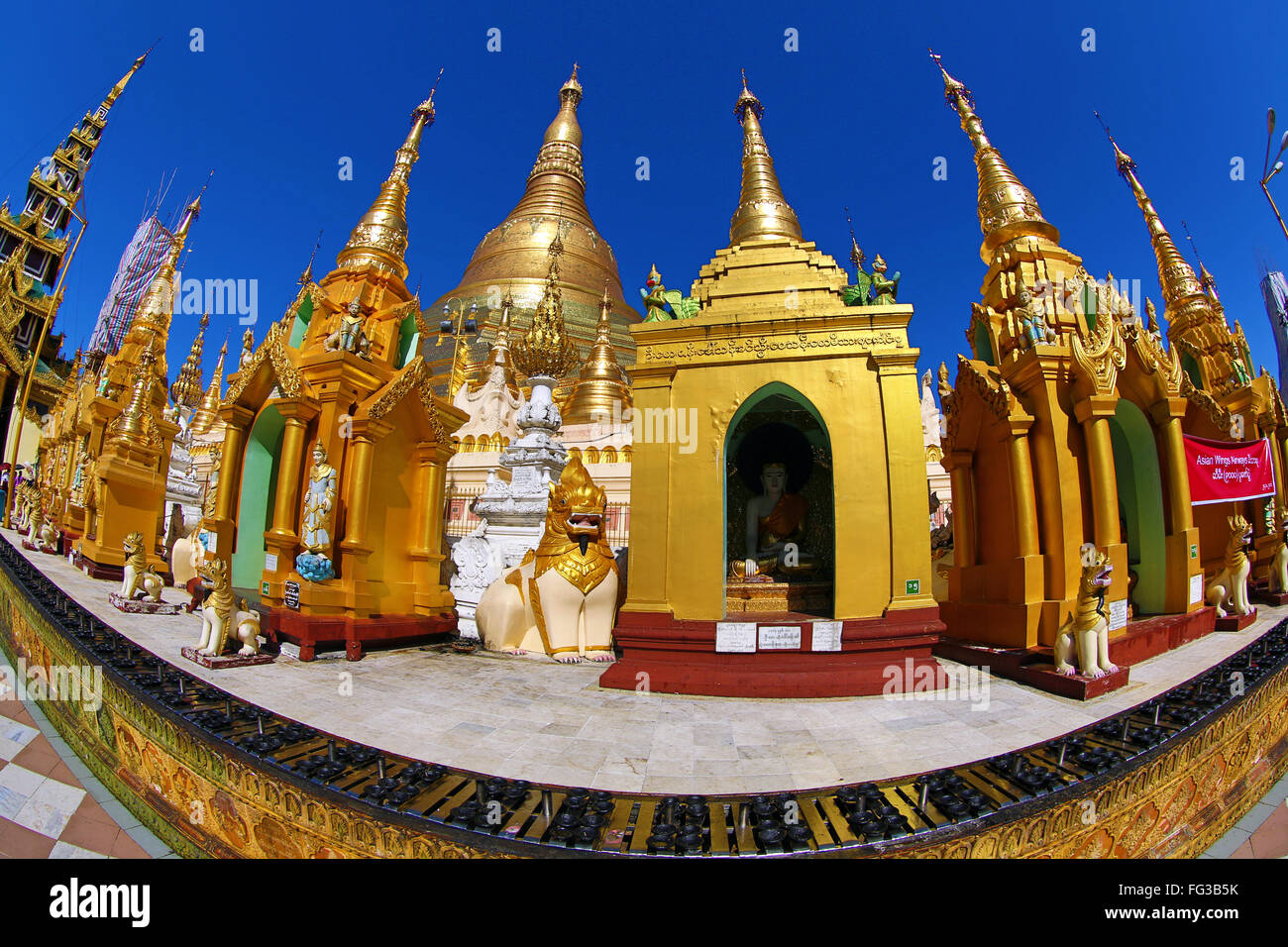 Gold stupa and spires at the Shwedagon Pagoda, Yangon, Myanmar Stock ...