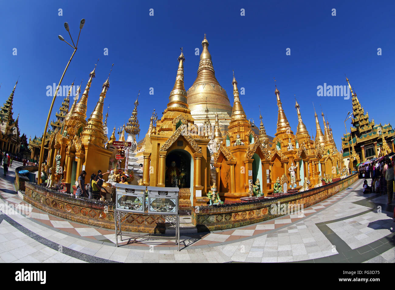 Gold stupa and spires at the Shwedagon Pagoda, Yangon, Myanmar Stock ...