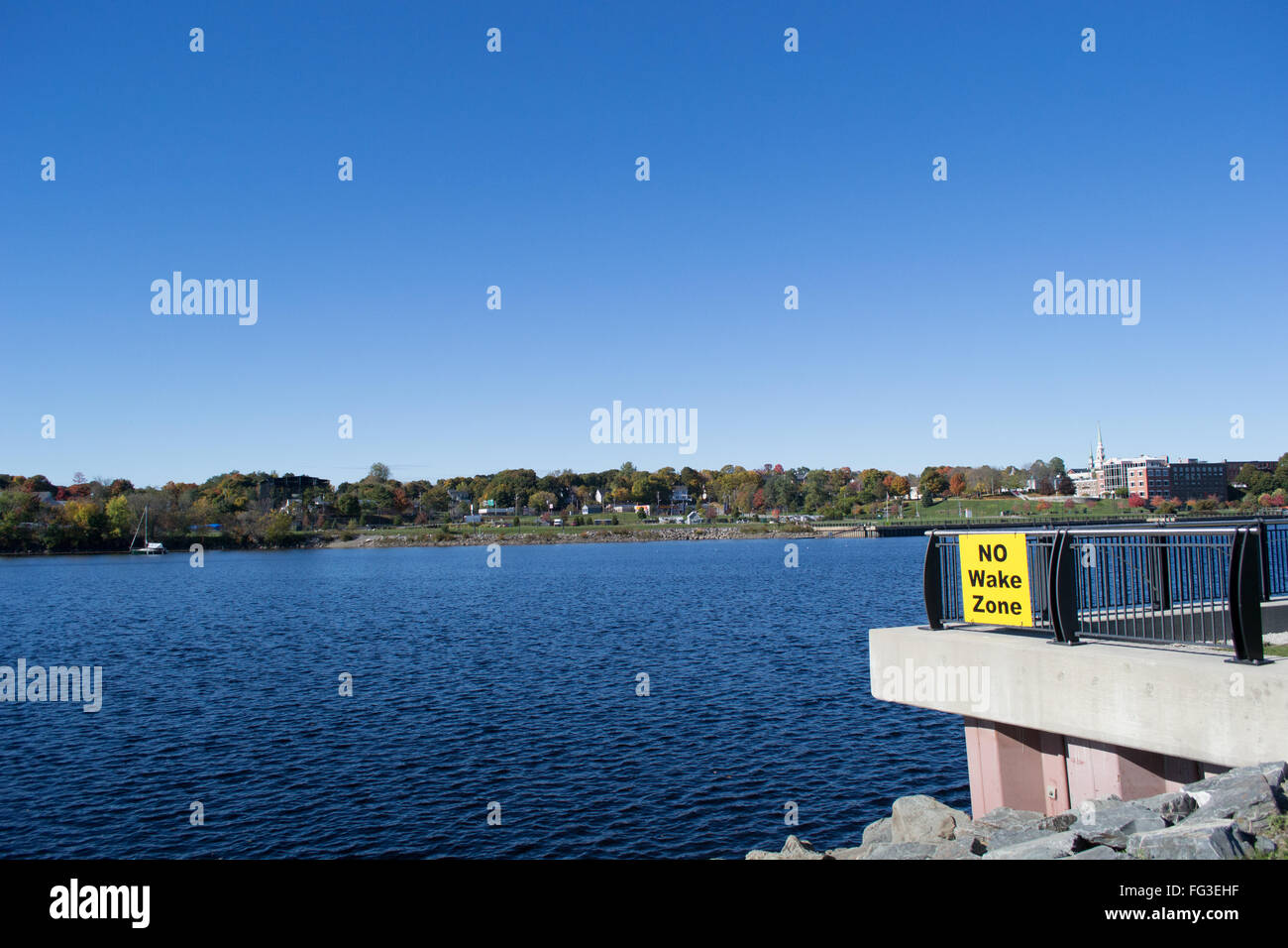 An picture looking out across a river with a no wake zone image Stock ...