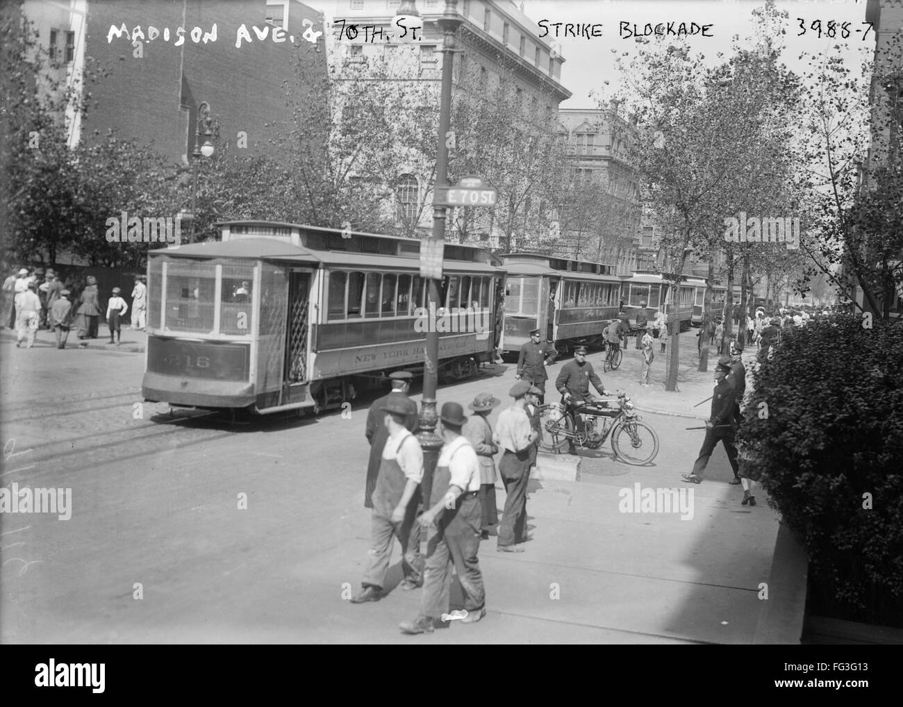 STREETCAR STRIKE, 1916. /nA blockade of streetcars on Madison Avenue ...