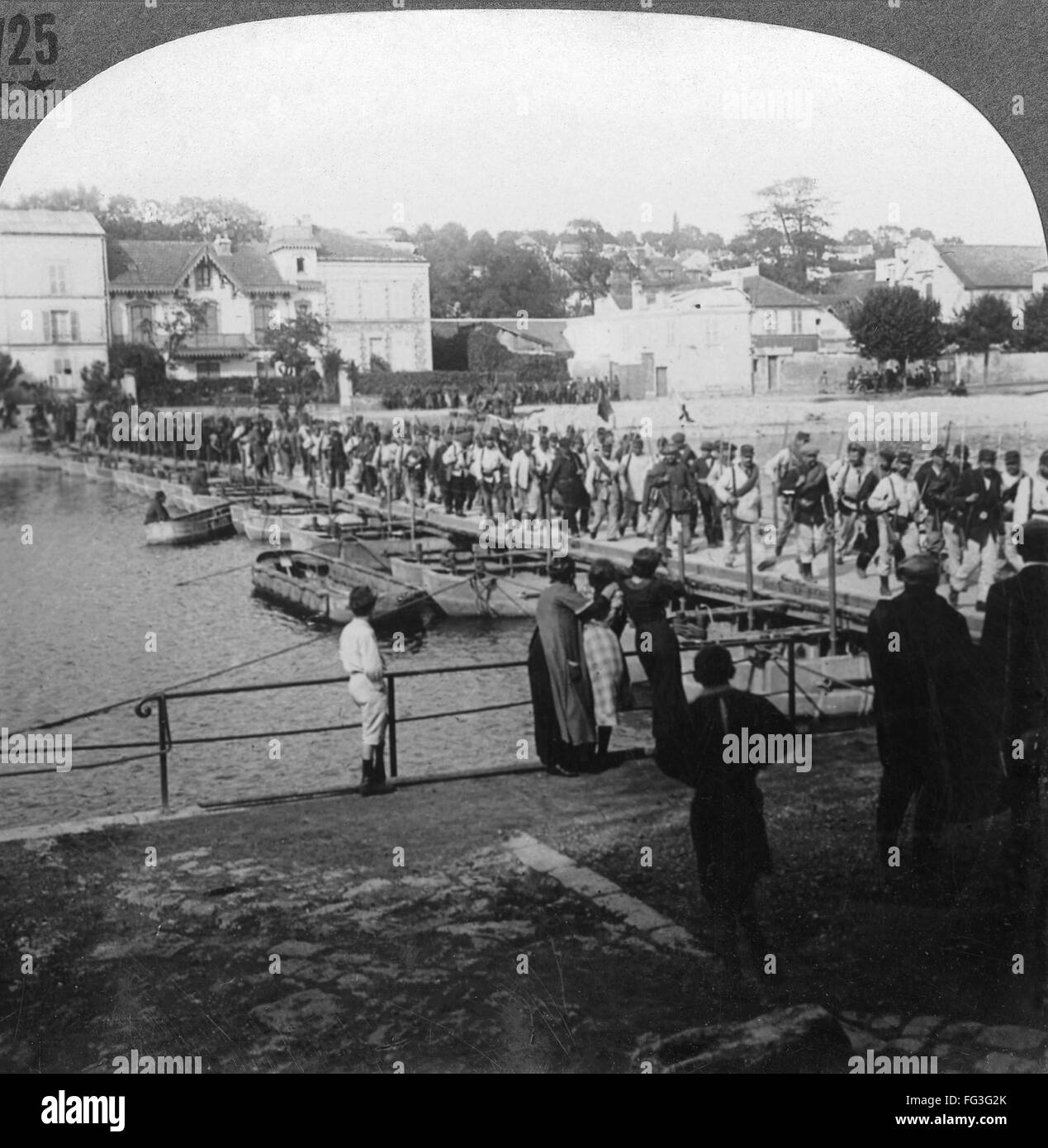 WWI: FRANCE, c1916. /n'French troops crossing the Marne by pontoon ...