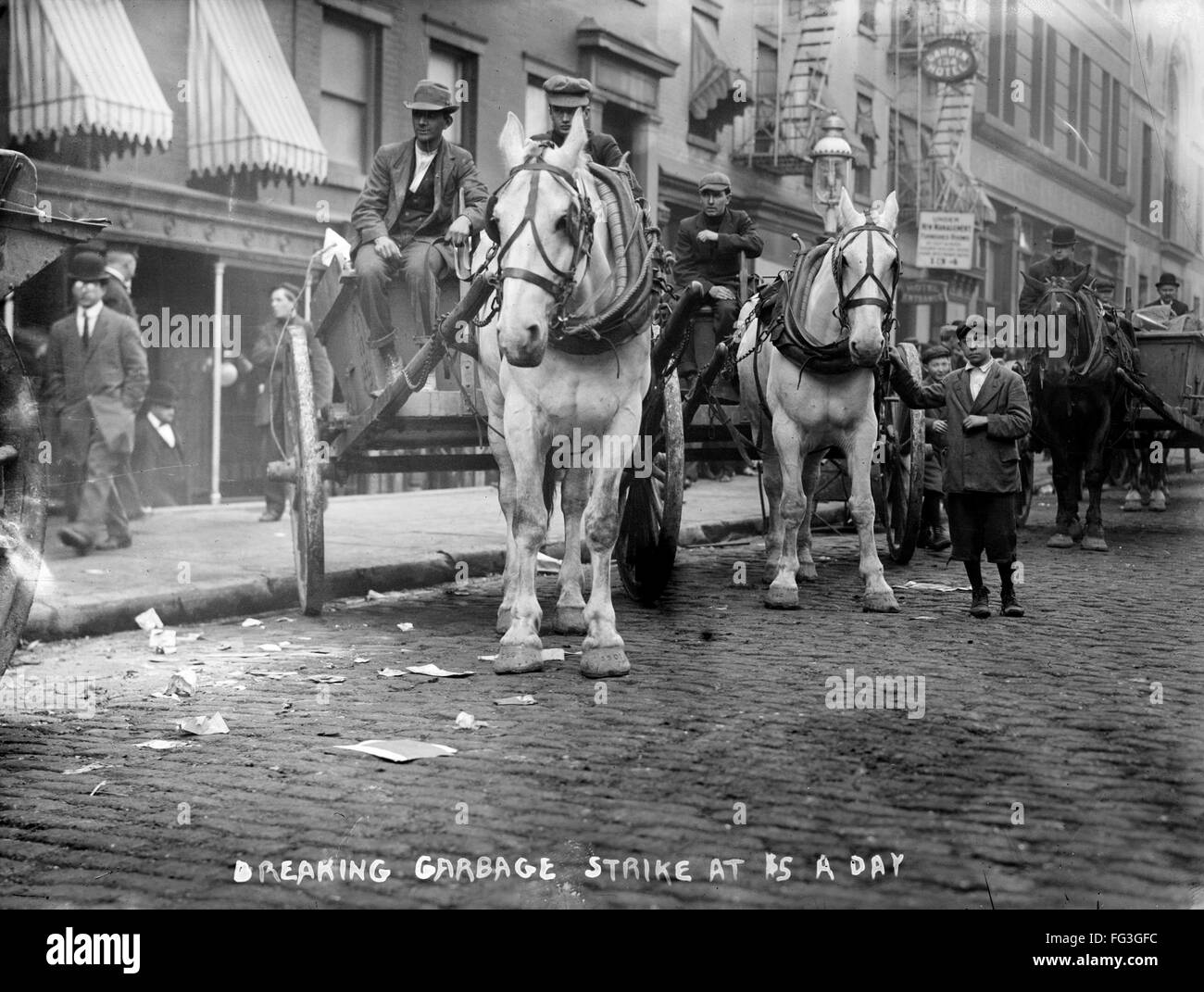 GARBAGE STRIKE, 1911. /nStrikebreakers at work during a garbage strike ...