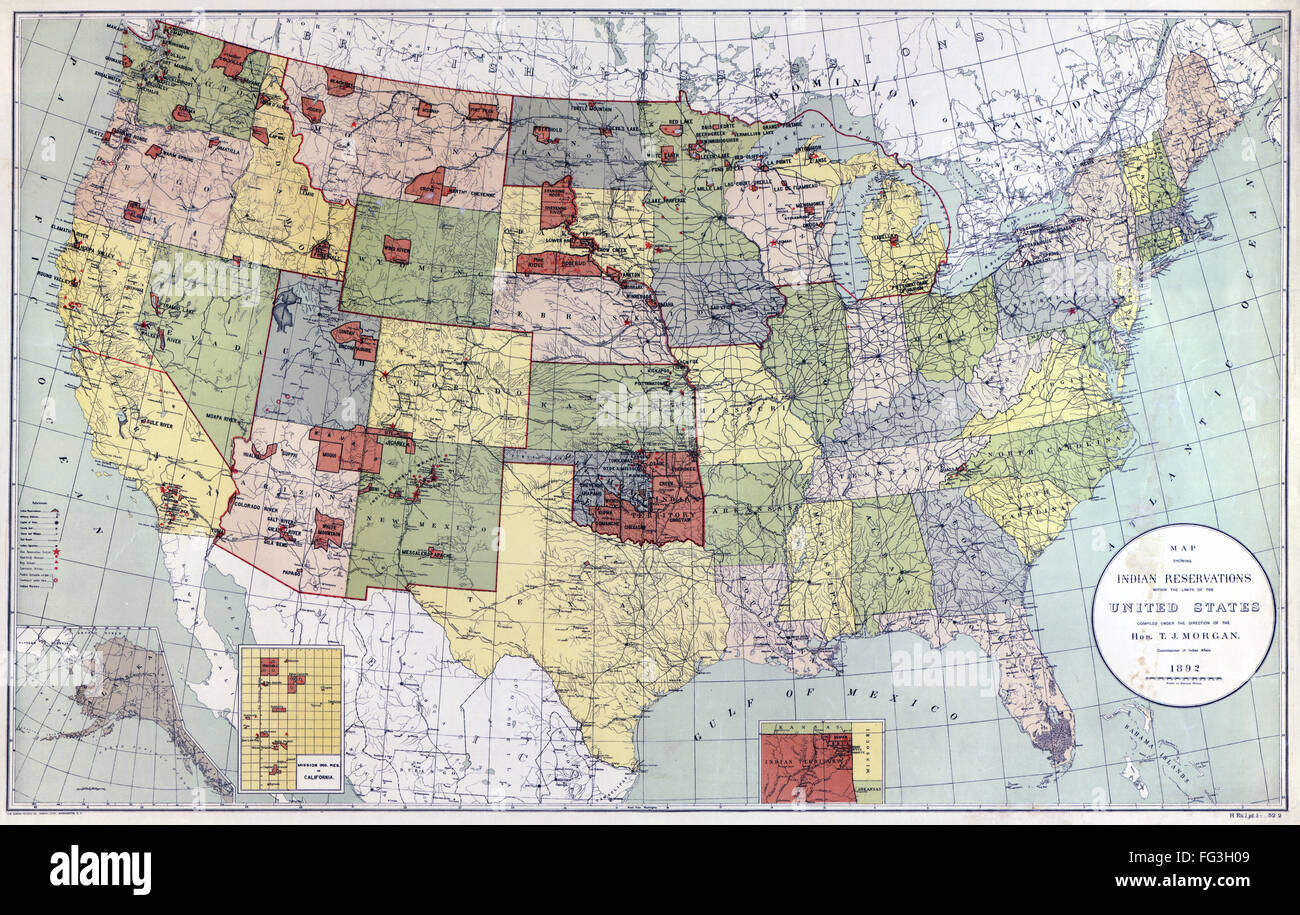 MAP: RESERVATIONS, 1892. /n'Map showing Indian reservations within the ...