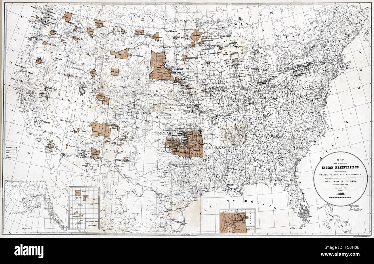 MAP: RESERVATIONS, 1888. /n'Map showing the location of the Indian ...