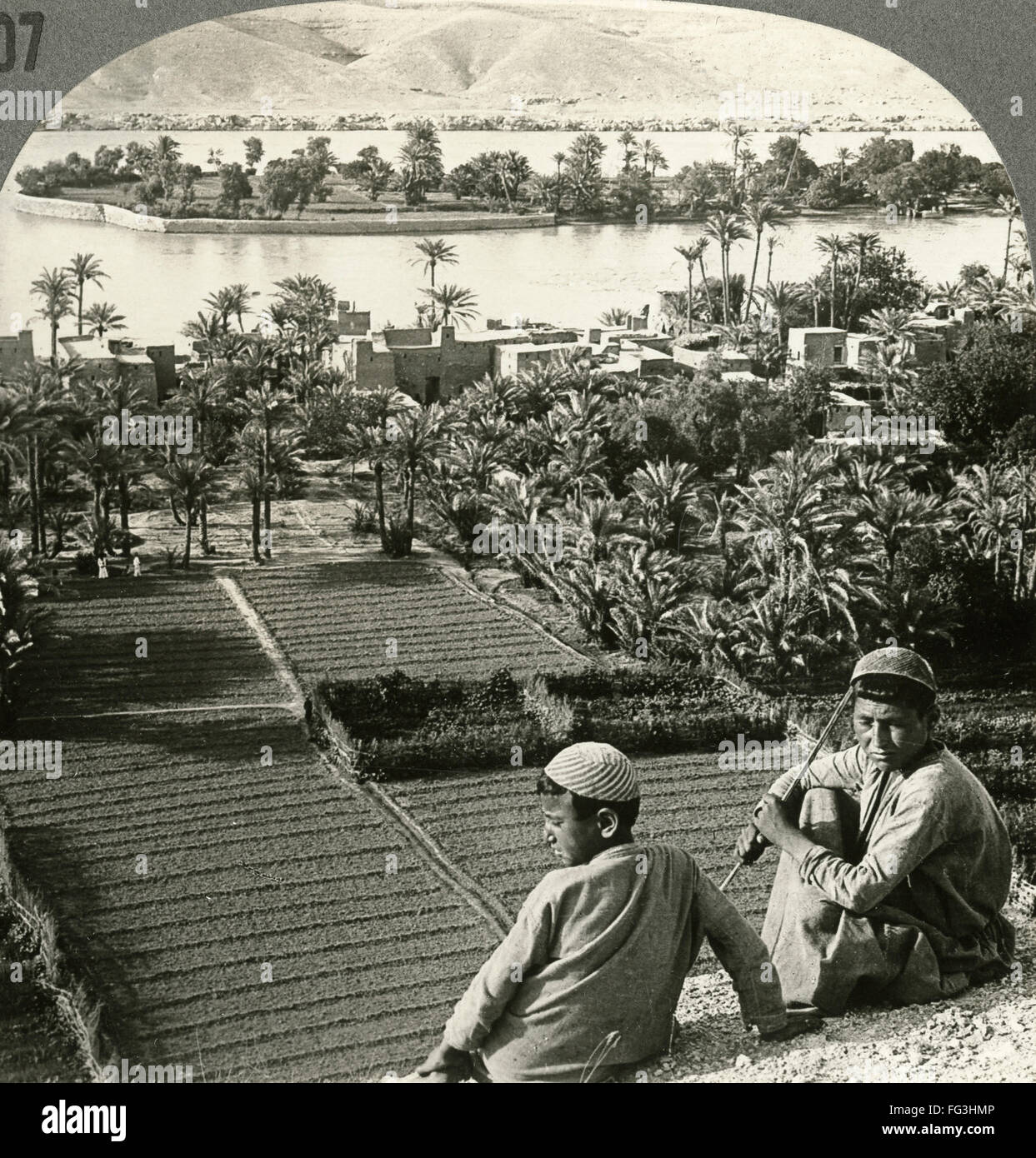 IRAQ: EUPHRATES VALLEY. /nTwo men overlooking farmland in the valley of ...