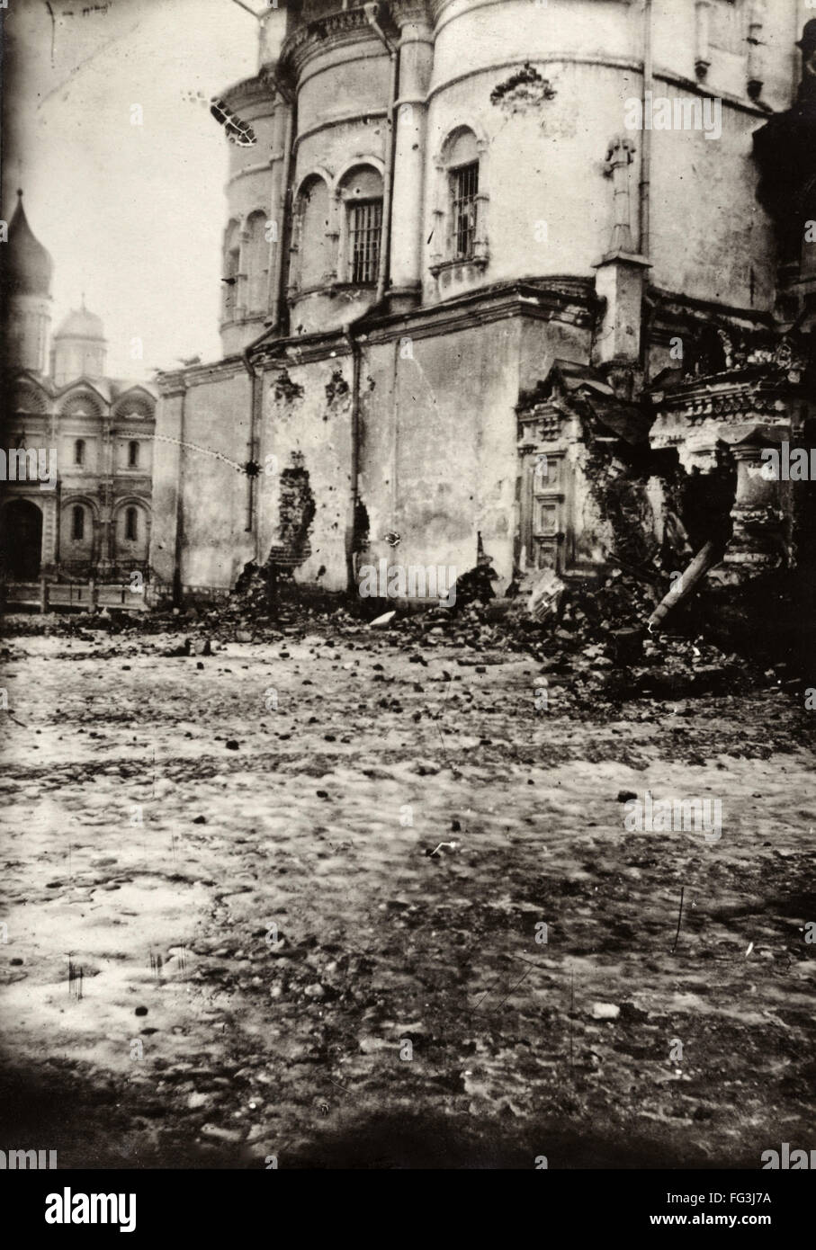 MOSCOW, c1917. /nA bullet-riddled building in Moscow, Russia, damaged ...