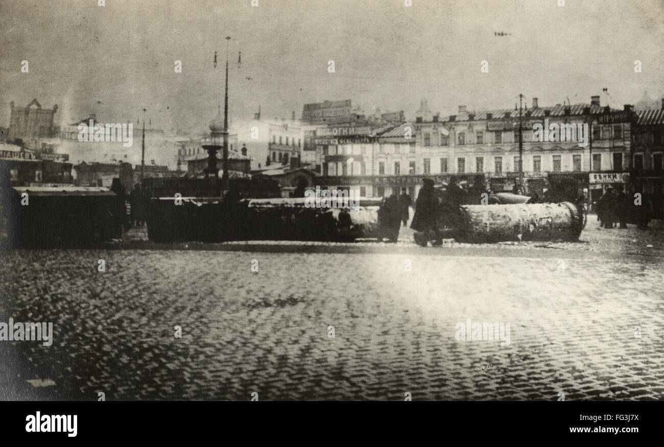 MOSCOW, c1917. /nA street barricade in Moscow, Russia, probably during ...