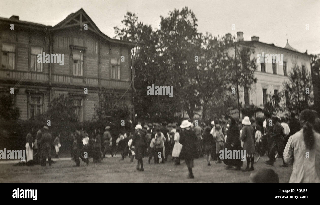 PETROGRAD, c1917. /nA crowd outside of Tsarskoye Selo in Petrograd ...