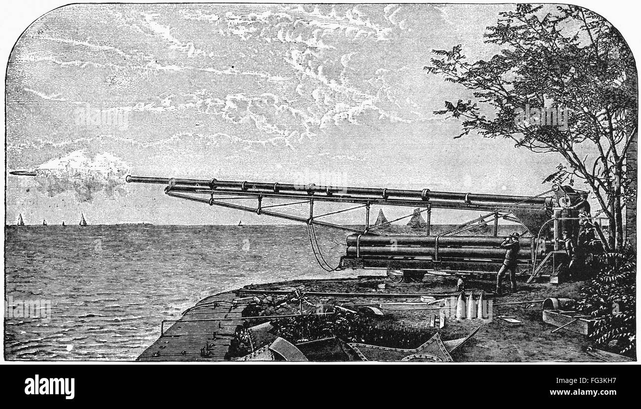 DYNAMITE GUN, 1887. /nEight-inch dynamite gun. Wood engraving, American ...