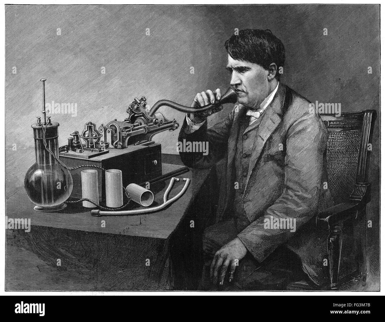 THOMAS EDISON (1847-1931). /nAmerican inventor. Engraving, 1888 Stock ...
