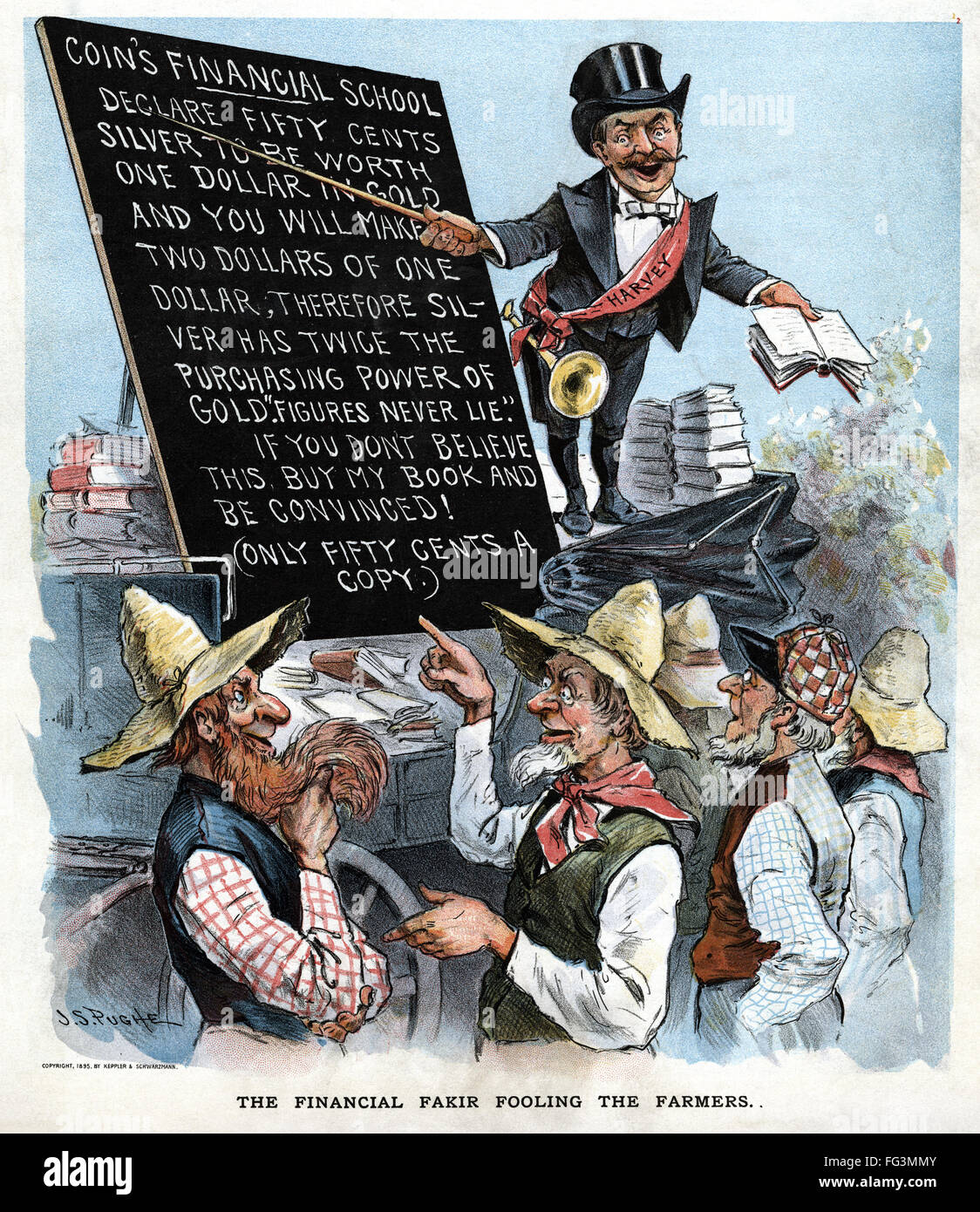 FREE SILVER CARTOON, 1895. /n'The Financial Fakir Fooling the Farmers ...