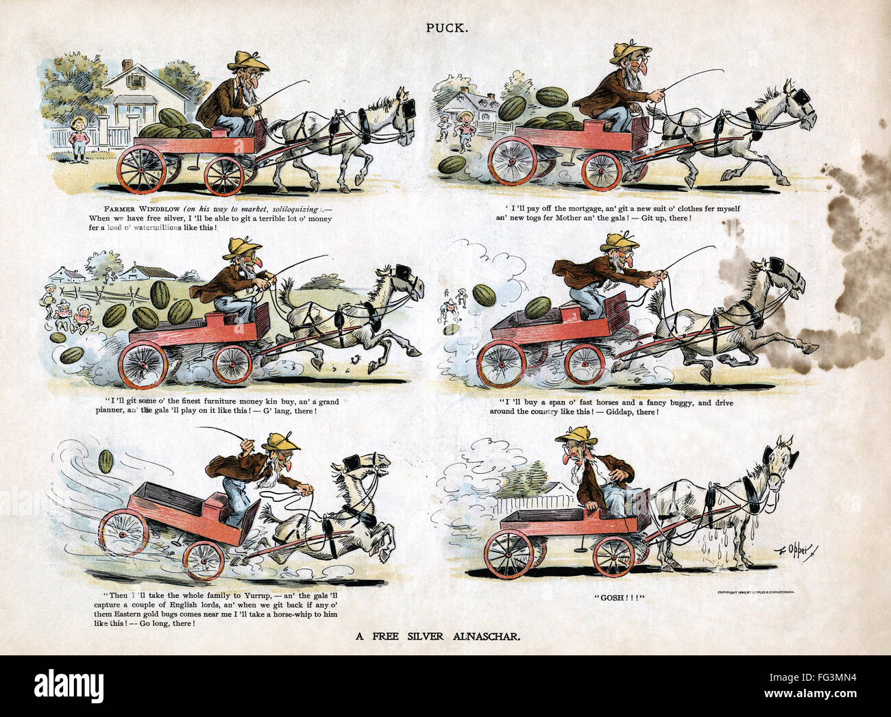 FREE SILVER CARTOON, 1896. /n'A Free Silver Alnaschar.' Cartoon ...