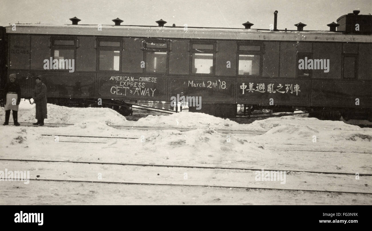 CHINA: RAILROAD, 1918. /nA dining car of the American-Chinese Express ...