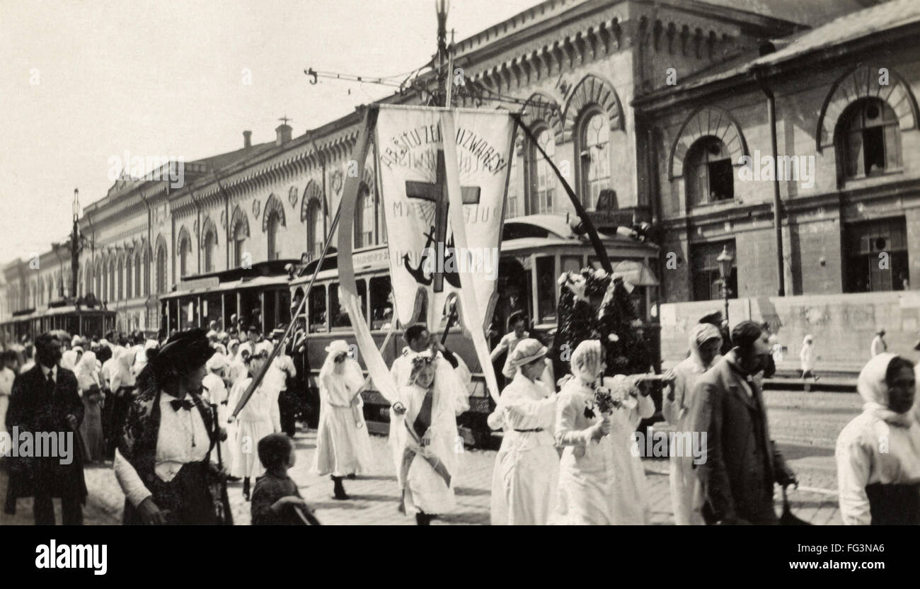 PETROGRAD, c1917. /nWomen carrying banners in the streets of Petrograd ...