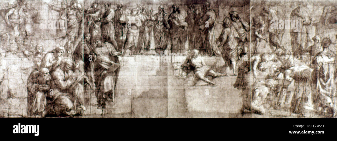 RAPHAEL: SCHOOL OF ATHENS. /nCartoon drawing by Raphael for his fresco ...