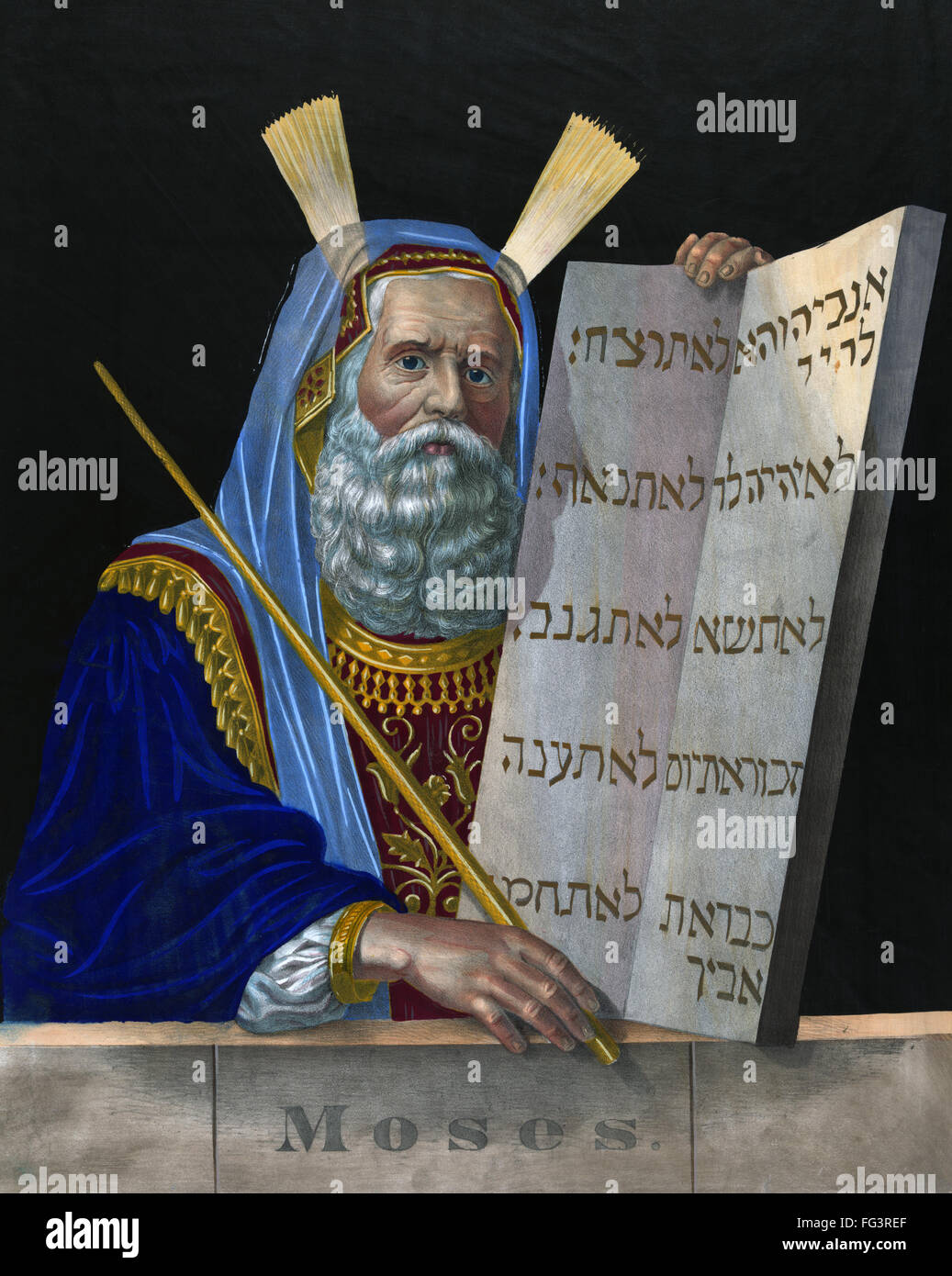 OLD TESTAMENT: MOSES. /nPortrait of Moses holding the Ten Commandments ...
