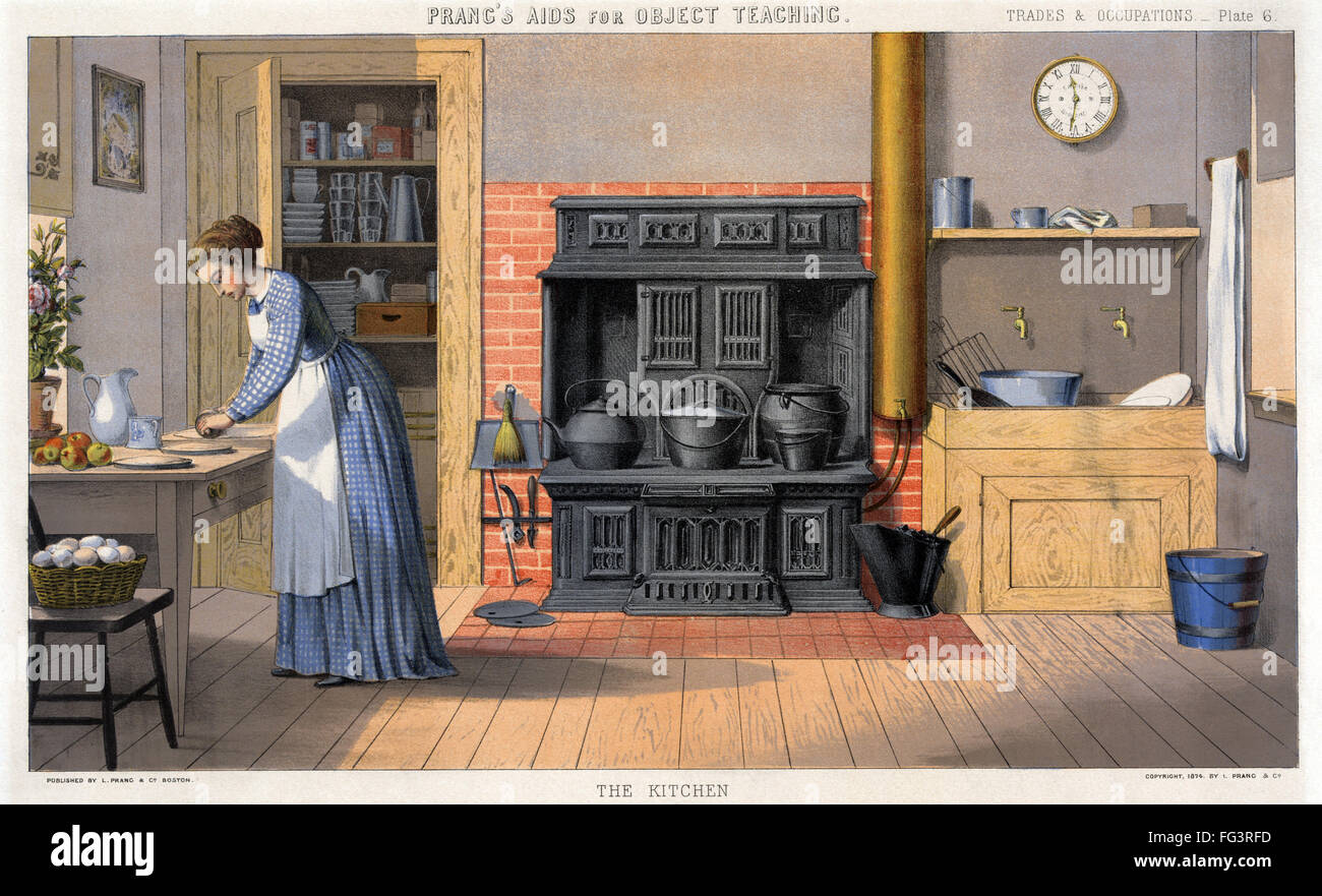 KITCHEN, c1874. /nA woman working in a kitchen. Lithograph, c1874 Stock ...