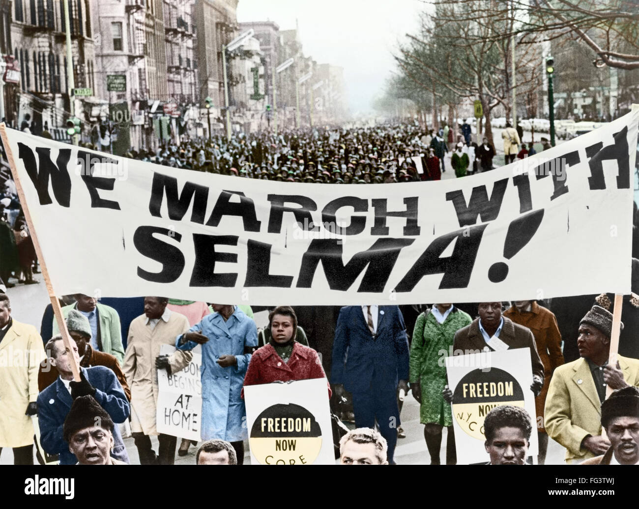 CIVIL RIGHTS MARCH, 1965. /nMarchers in Harlem, New York City, carrying ...