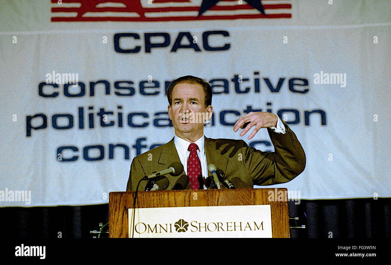 Washington, DC., USA, 19th February, 1992 Pat Buchanan addresses the ...