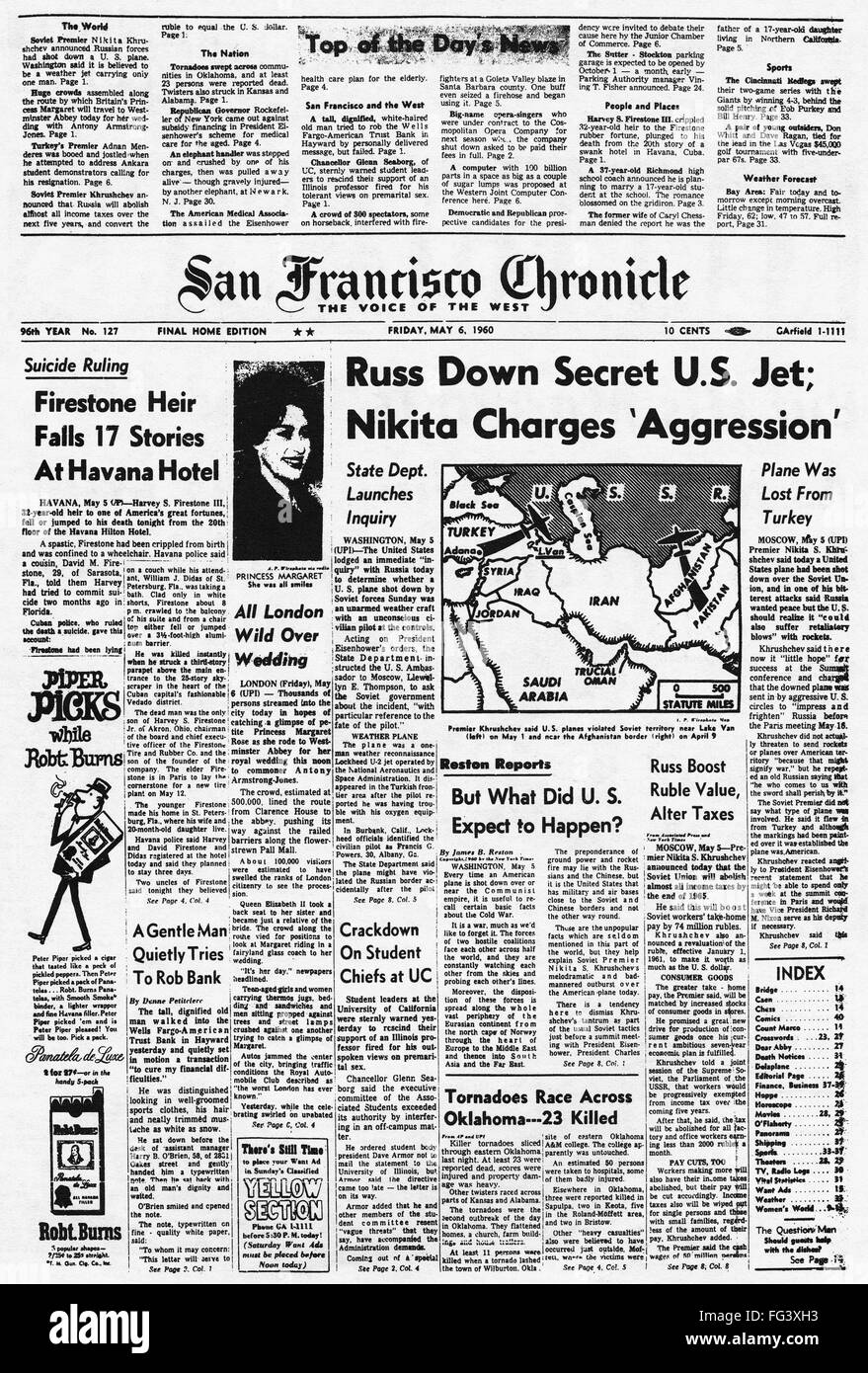 U-2 INCIDENT, 1960. /nFront page of the San Francisco Chronicle, 6 May ...