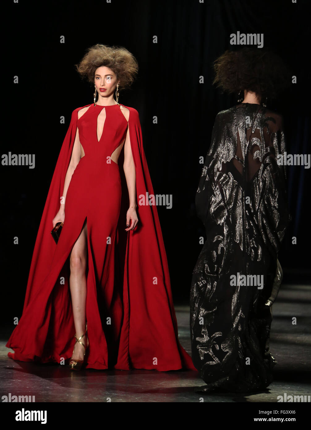 New York, USA. 17th Feb, 2016. A model displays a creation of NAEEM ...