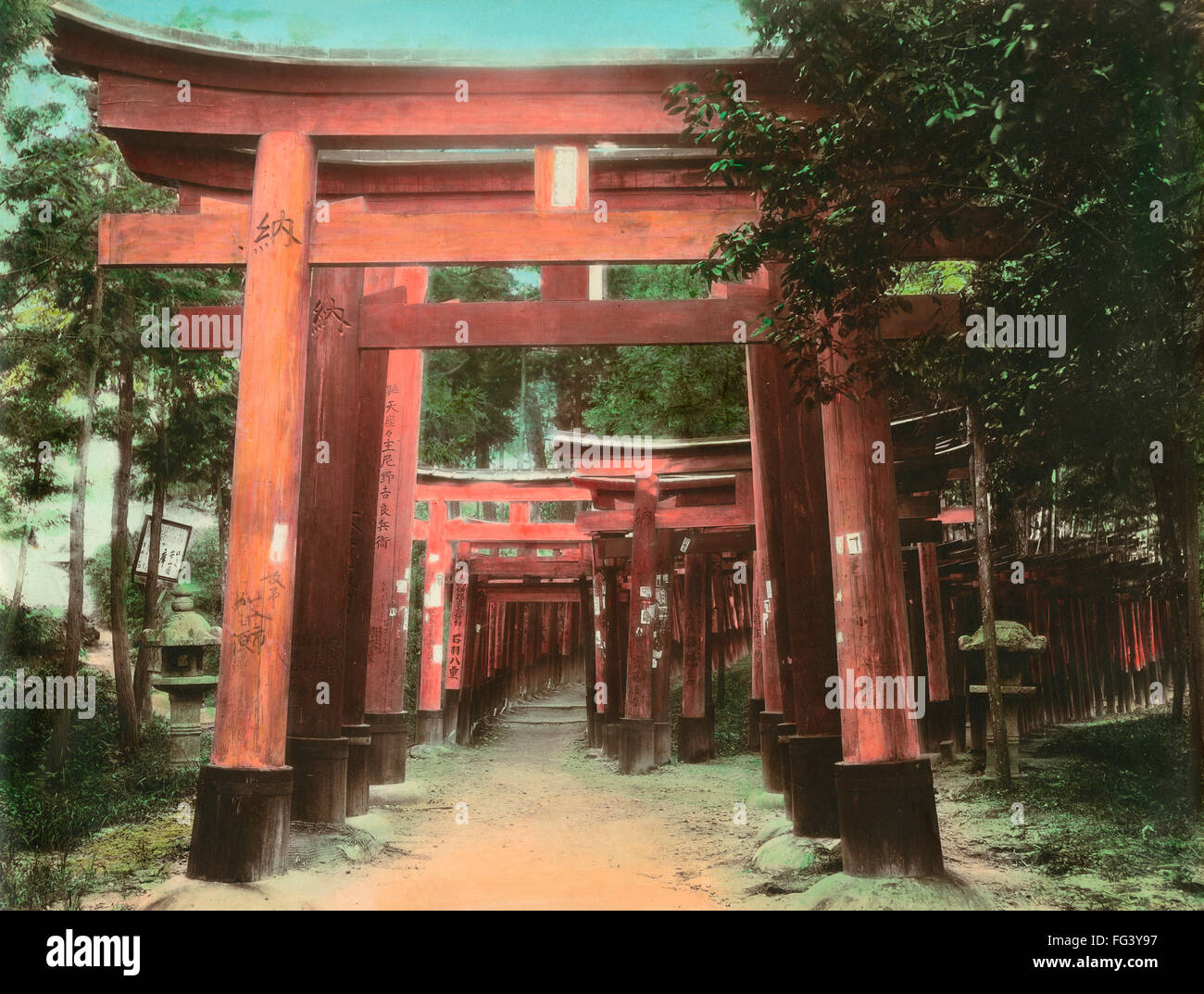 JAPAN: TORII, c1890. /nA path of torii in Japan. Hand-colored ...