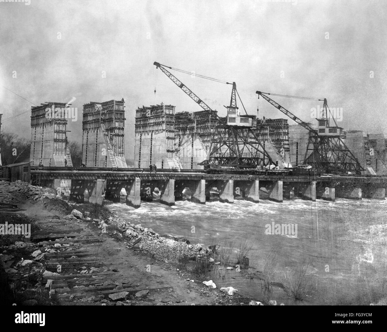 WILSON DAM, c1922. /nA view of the construction of the Wilson Dam on ...