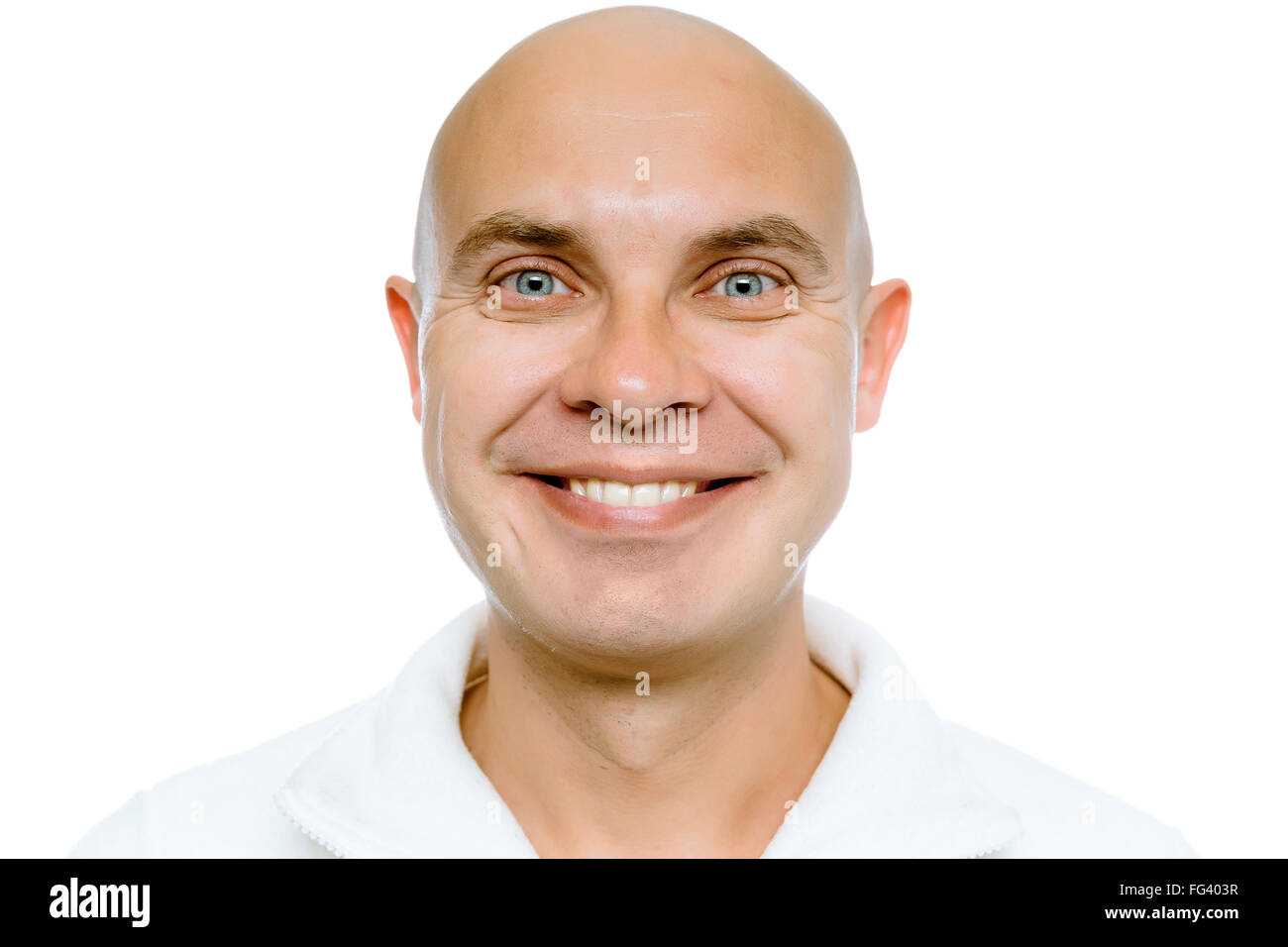 Bald smiling man. Isolated on white. Studio Stock Photo - Alamy