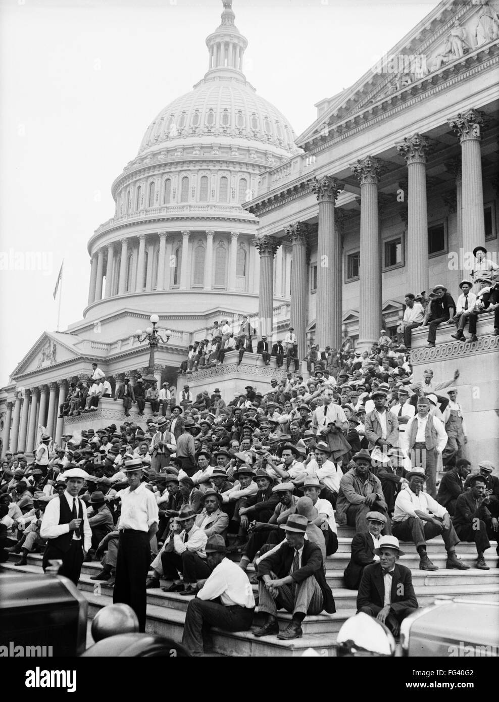 BONUS ARMY, 1932. /nMembers of the Bonus Army on the steps of the U.S ...