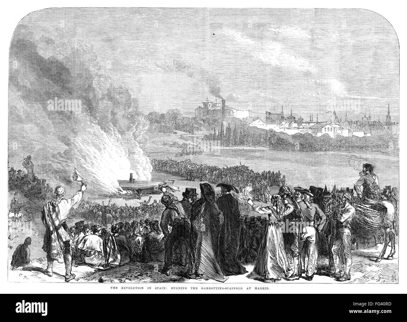 SPAIN: REVOLUTION OF 1868. /nThe burning of the garroting scaffold in ...