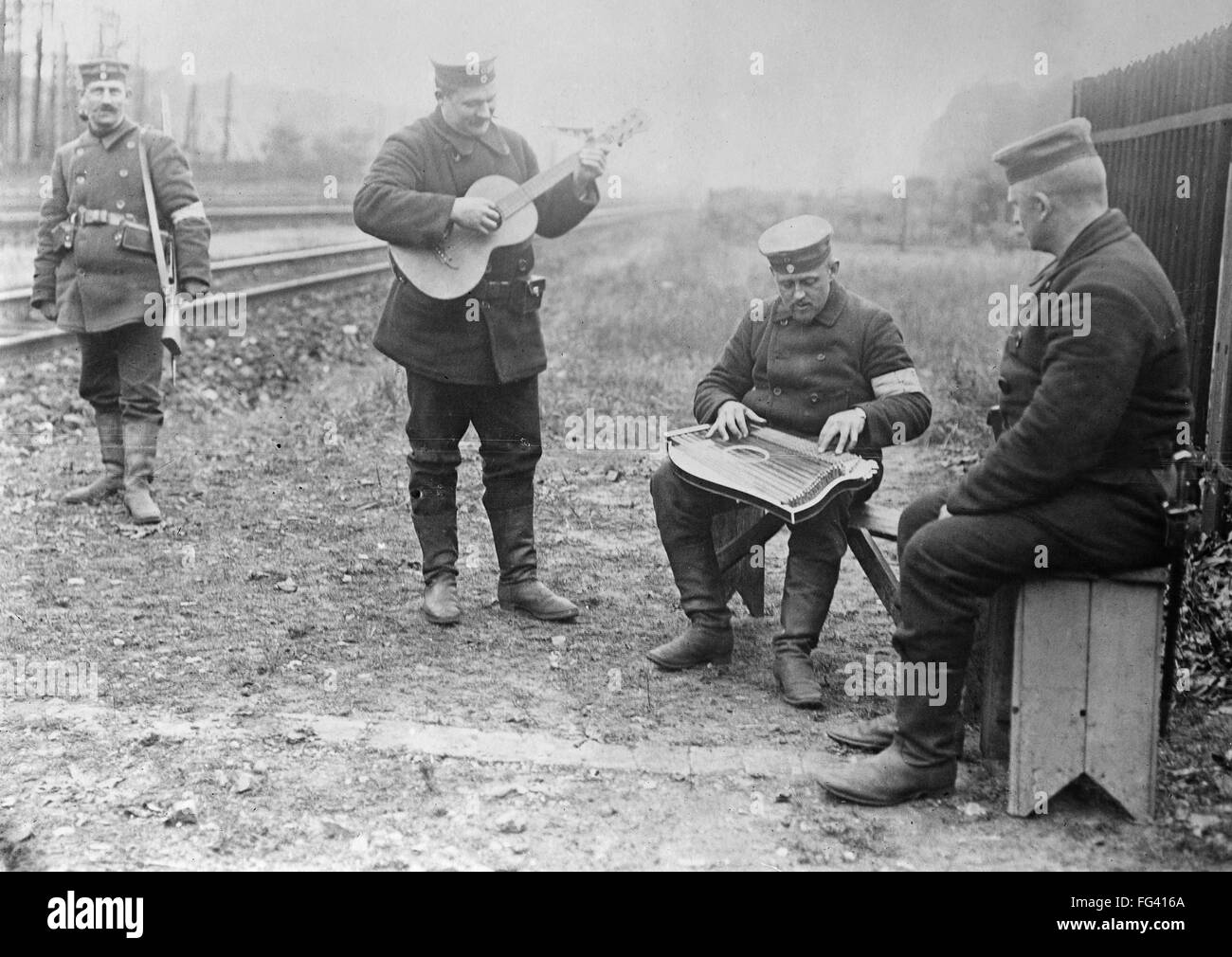 WWI: MUSICIANS, 1914. /nGerman soldiers playing musical instruments ...