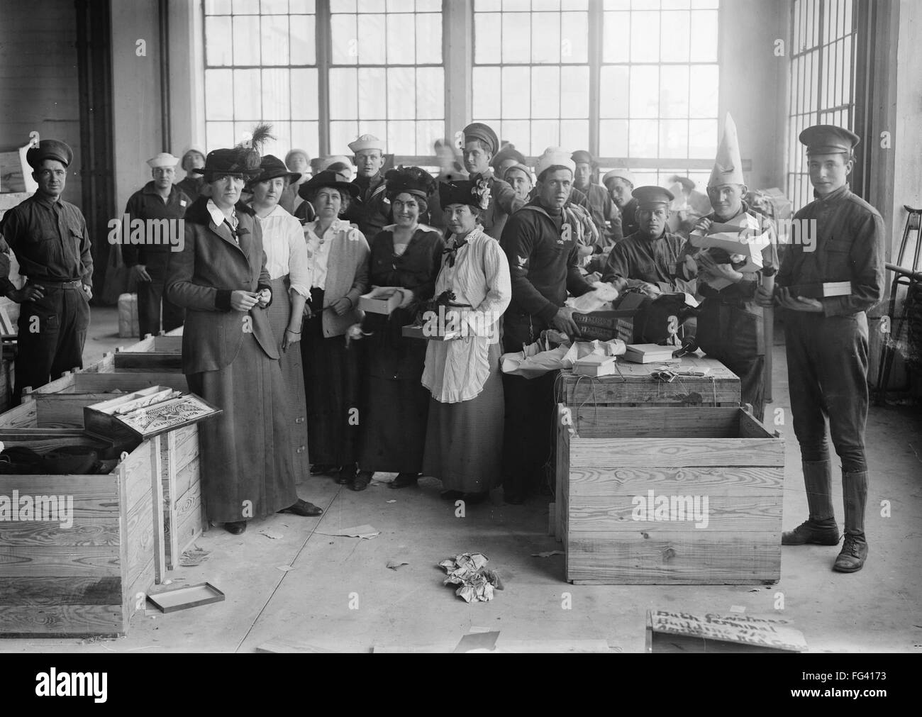 WWI: WAR EFFORT, 1914. /nPeople packing Christmas gifts to send to the ...