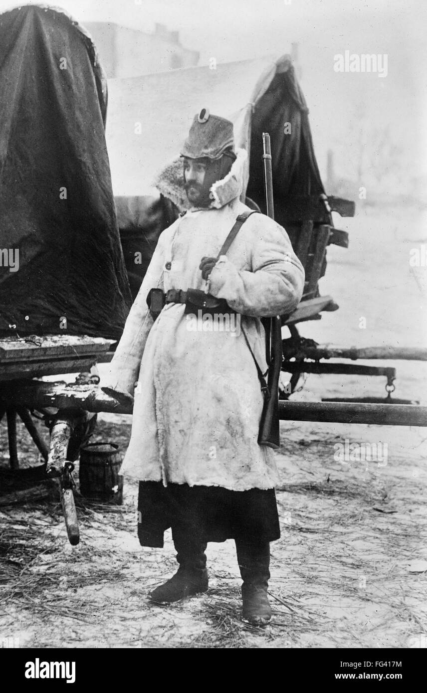 WWI: GERMAN SOLDIER, c1914. /nA German soldier wearing a winter uniform ...