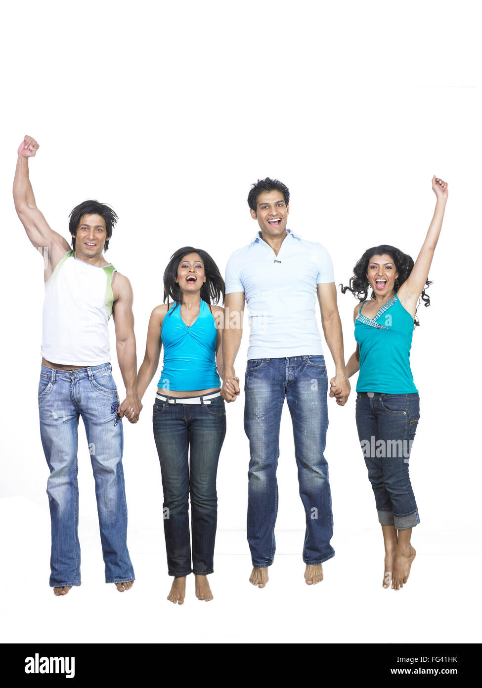 South Asian Indian men and women jumping with joy MR Stock Photo - Alamy