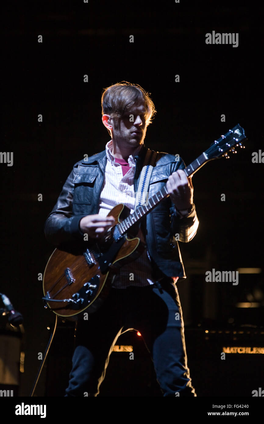 The Kings of Leon performing on the Pyramid stage at the Glastonbury ...