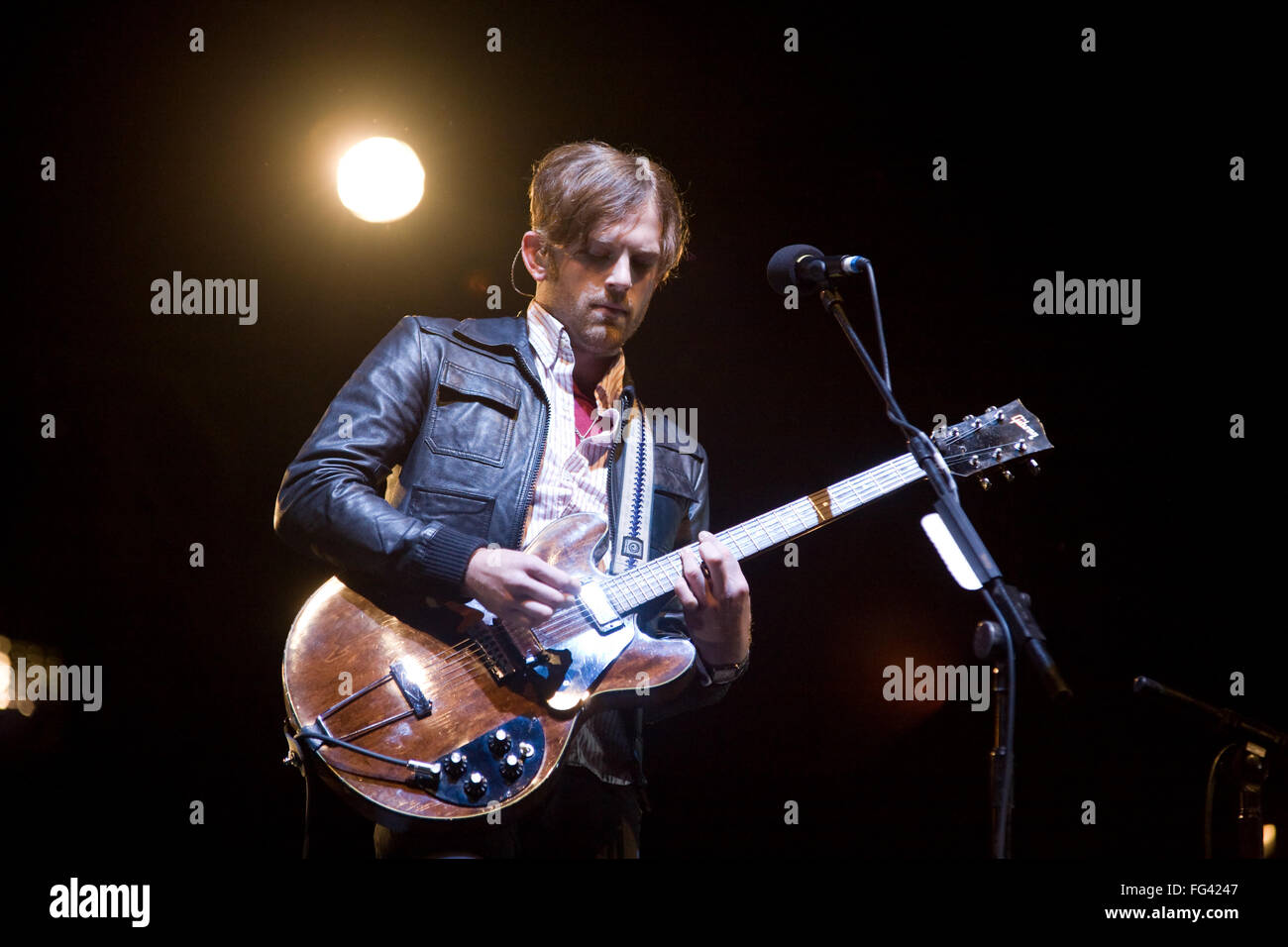 The Kings of Leon performing on the Pyramid stage at the Glastonbury ...