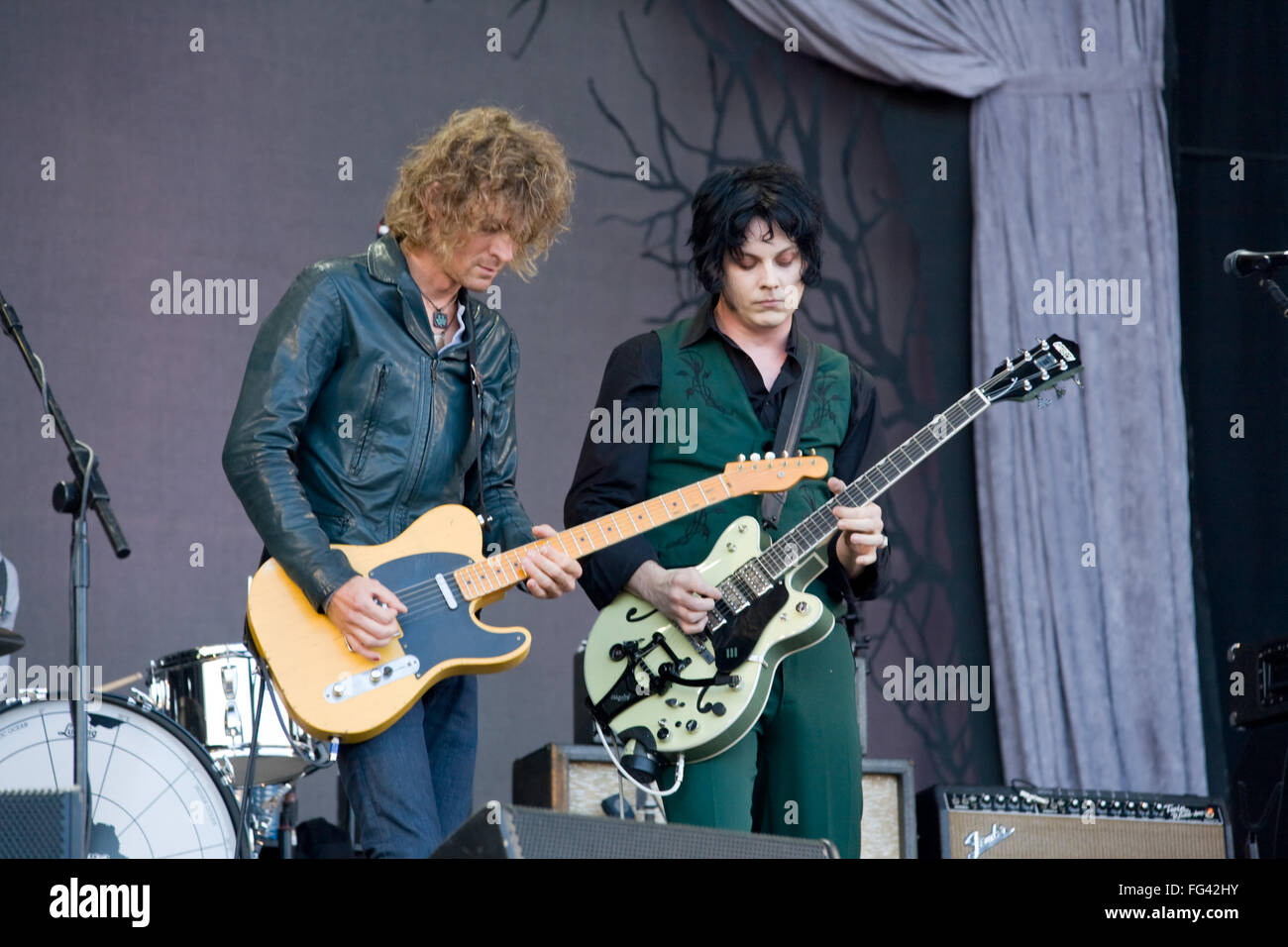 The Raconteurs playing the Pyramid stage at the Glastonbury Festival ...
