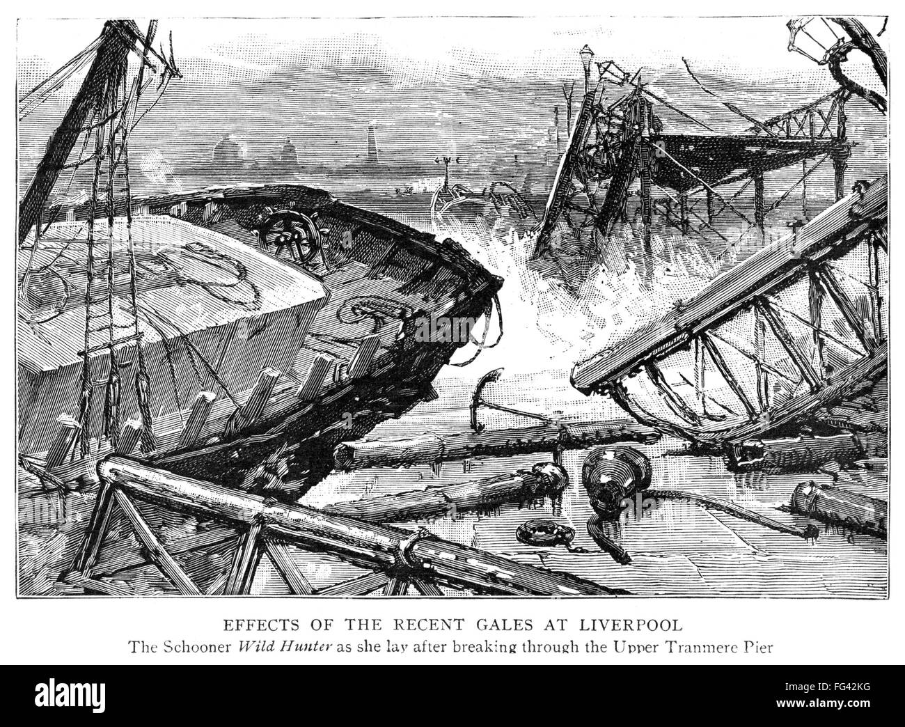 LIVERPOOL: SHIPWRECK, 1887. /nThe schooner 'Wild Hunter' breaking ...