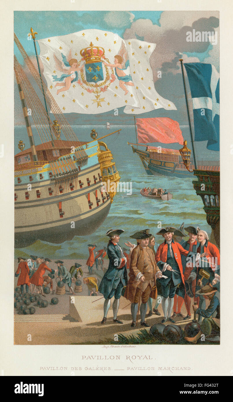 FRANCE: FLAGS, c1750. /nFrench ships flying various flags. Left to ...