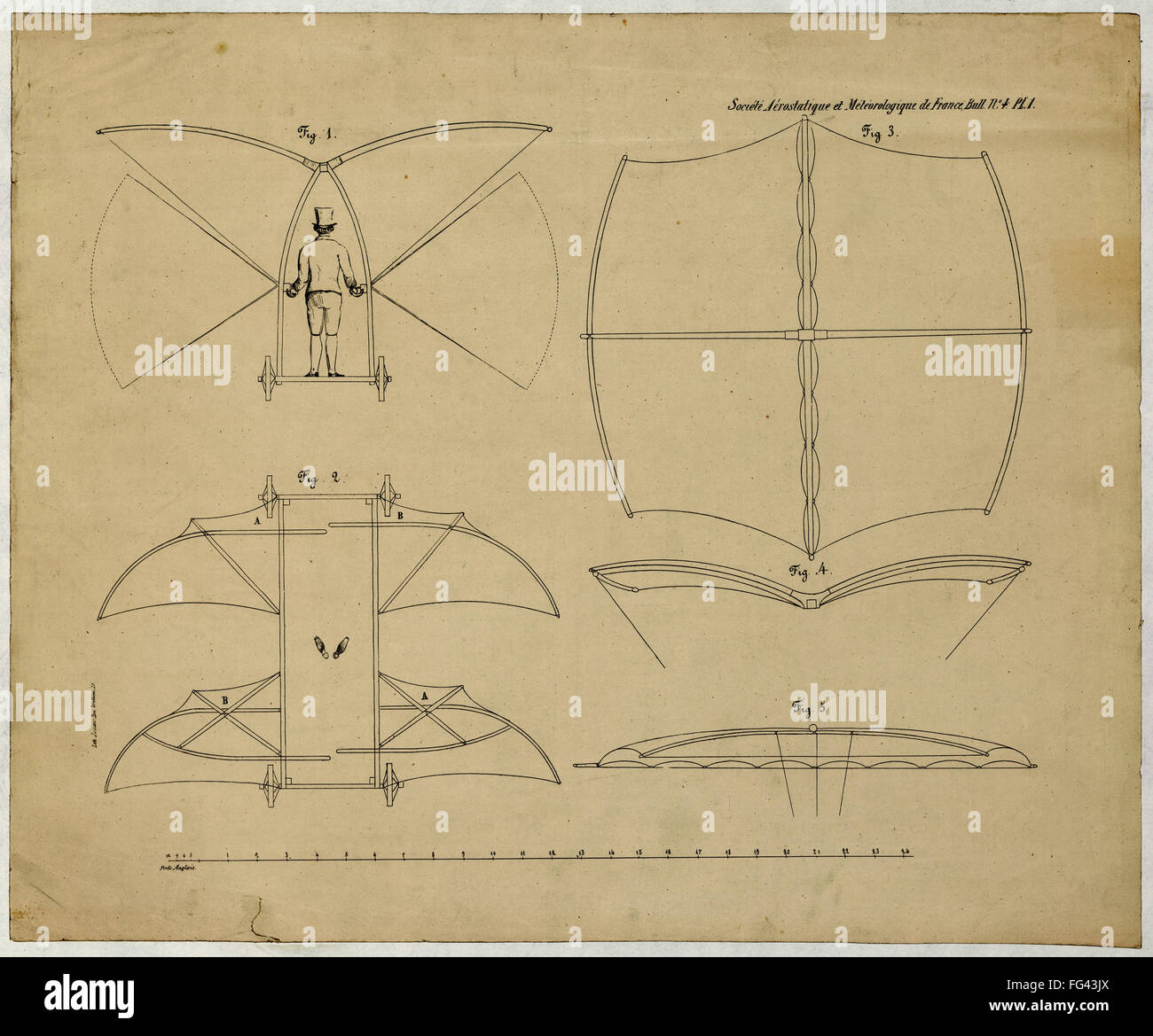 CAYLEY FLYING MACHINE, 1853. /nDrawing of a man-powered flying machine ...