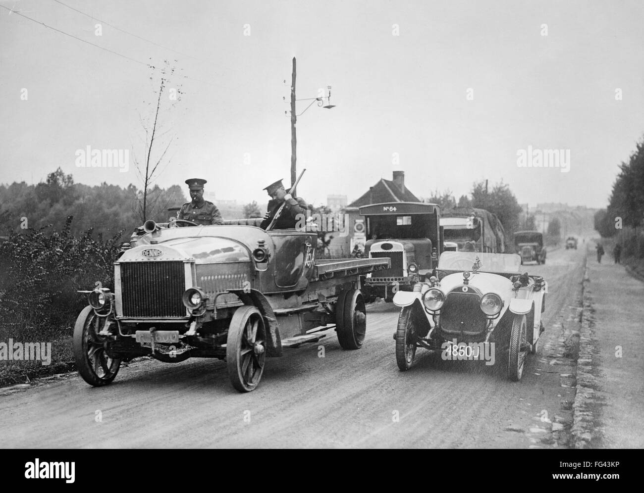 WWI: ARMORED CARS, c1914. /nBritish soldiers and armored cars in France ...