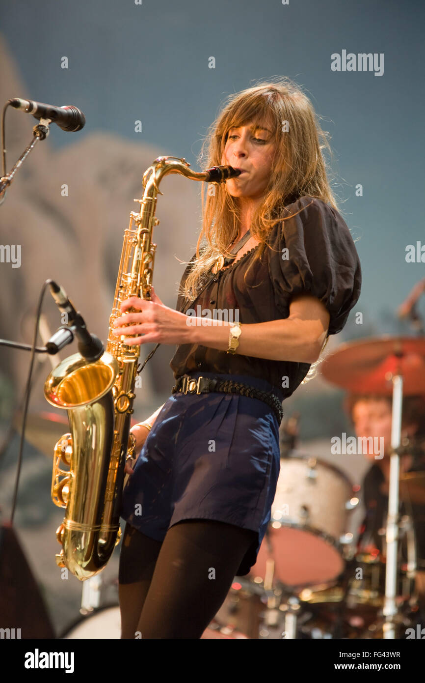 Abi Harding of The Zutons performing live at the Glastonbury Festival ...