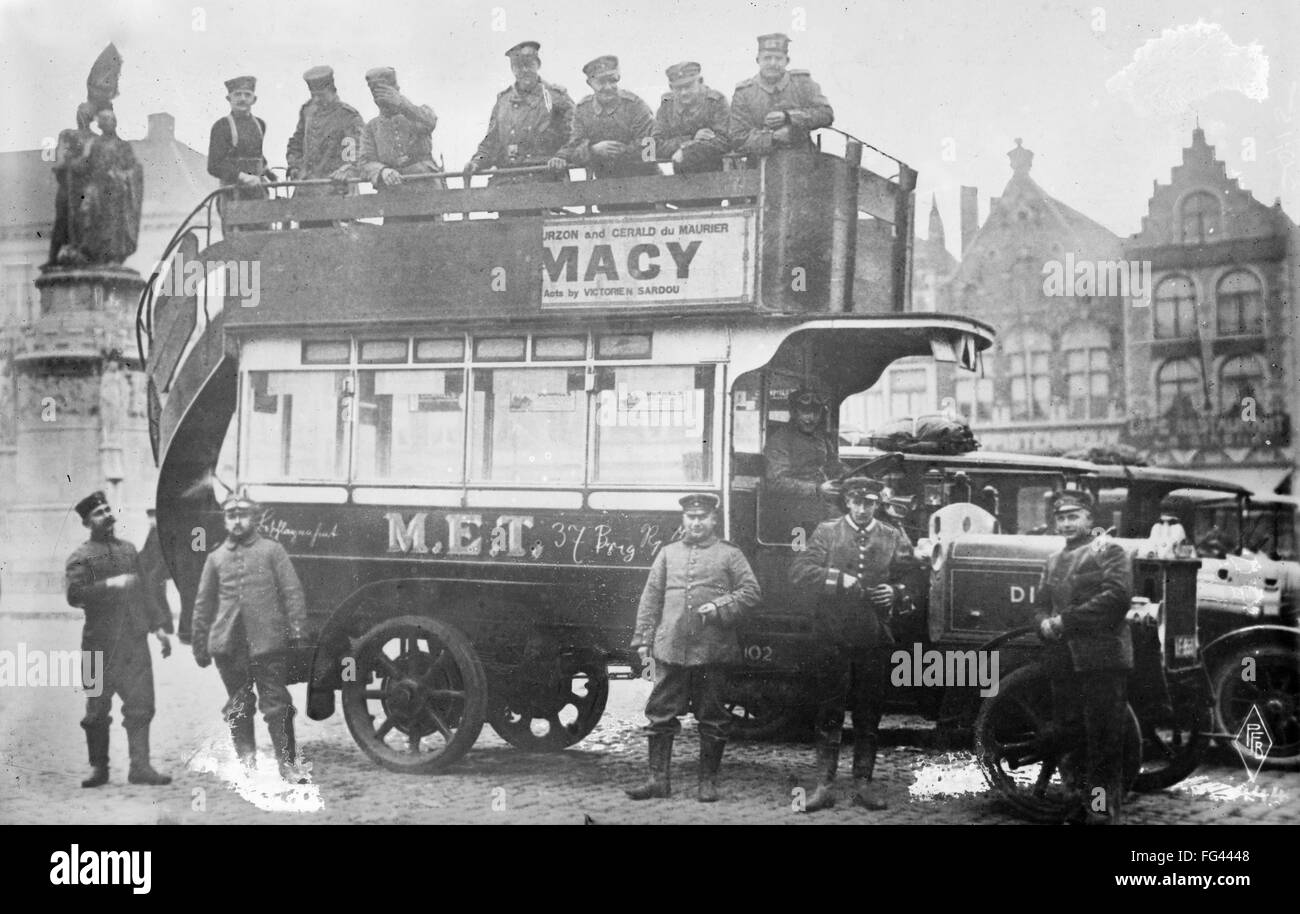 WWI: BUS, c1914. /nGerman soldiers in a captured English bus in Belgium ...