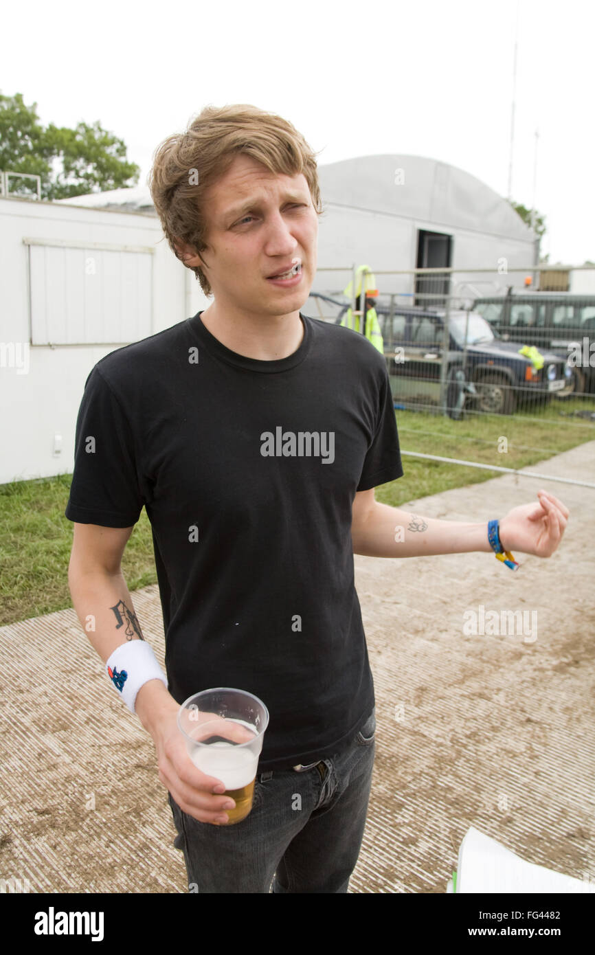 Billy Lunn lead singer in the Subways, backstage at the Glastonbury ...